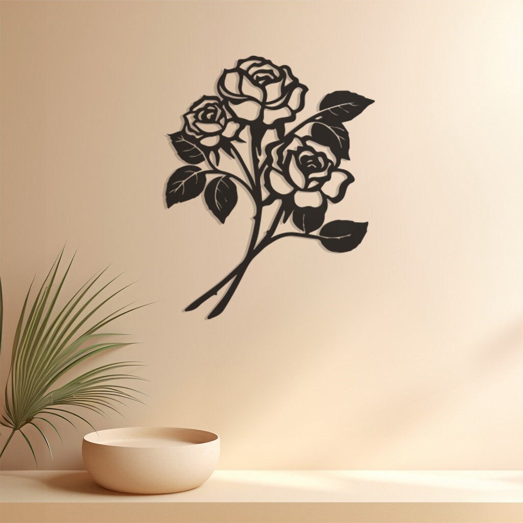 Rose Bouquet Metal Wall Art, Elegant Floral Design, Romantic Flowers ...