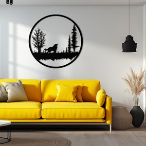 Wolf Silhouette Round Metal Wall Art, Nature-inspired Modern Rustic ...