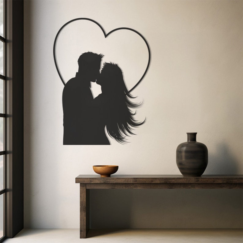 Romantic Couple Metal Wall Art, Big Heart Design, Embracing Lovers ...