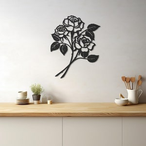 Rose Bouquet Metal Wall Art, Elegant Floral Design, Romantic Flowers ...