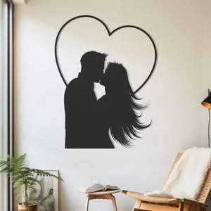 Romantic Couple Metal Wall Art, Big Heart Design, Embracing Lovers ...