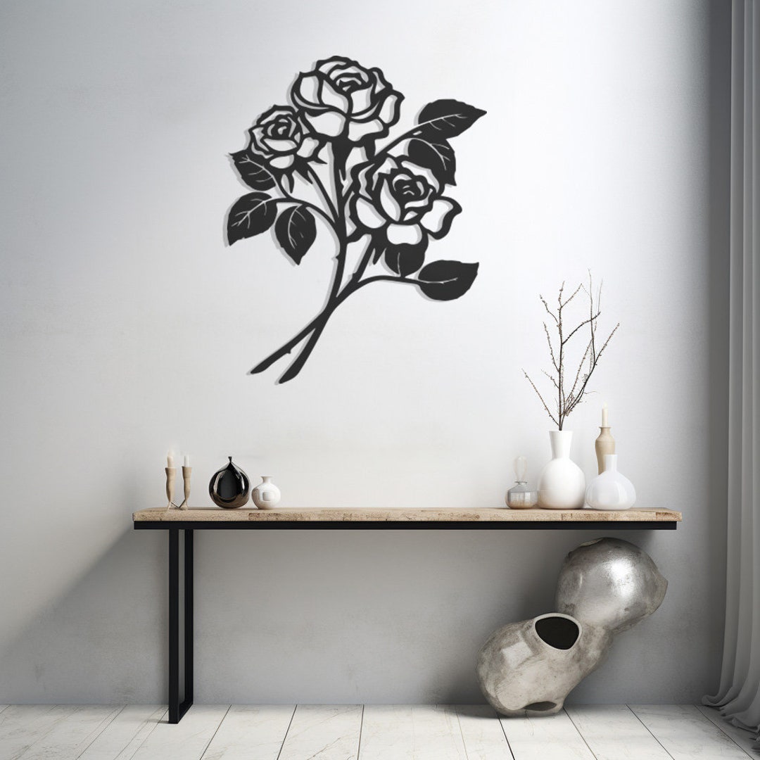 Rose Bouquet Metal Wall Art, Elegant Floral Design, Romantic Flowers ...