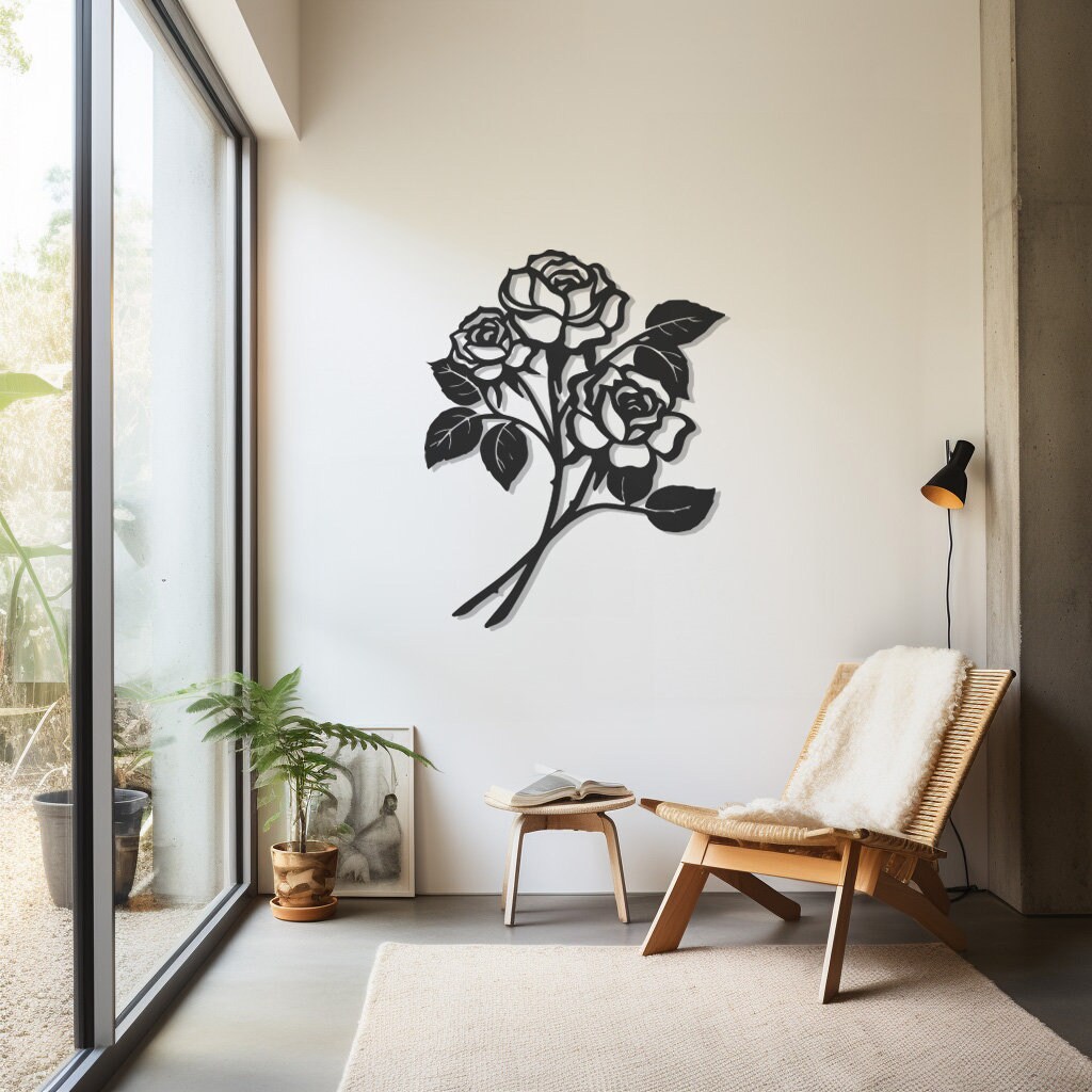 Rose Bouquet Metal Wall Art, Elegant Floral Design, Romantic Flowers ...