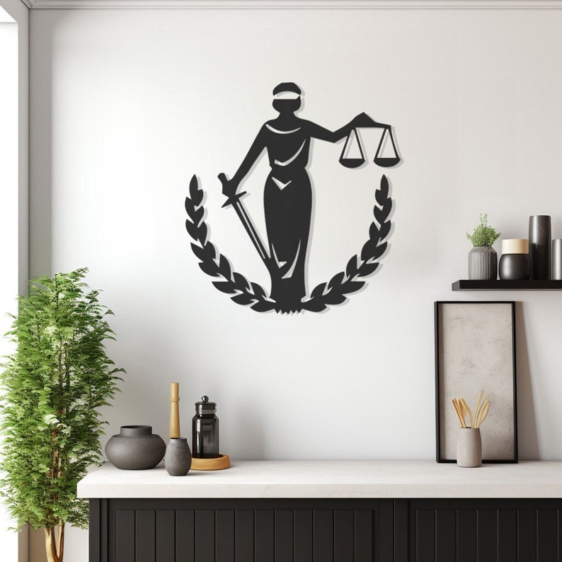 Lady Justice Metal Wall Art, Justice Design Decor, Elegant Legal Theme ...