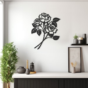 Rose Bouquet Metal Wall Art, Elegant Floral Design, Romantic Flowers ...