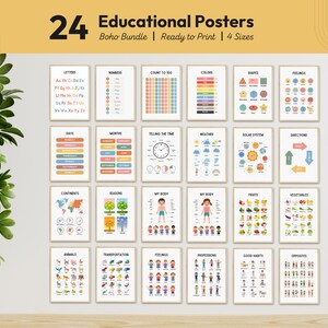 24 Educational Poster Kids Bundle, Digital Learning Charts Homeschool ...