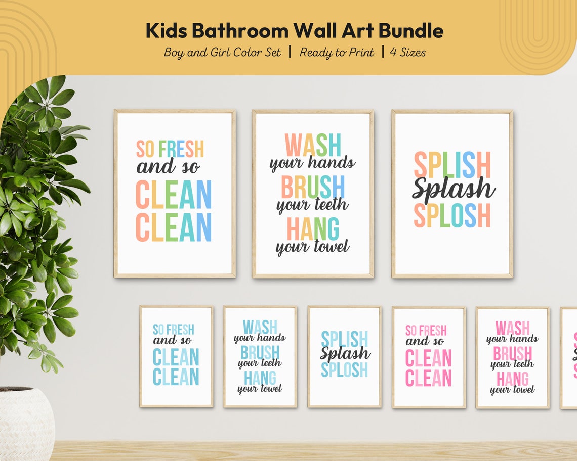 Kids Bathroom Wall Decor Boy and Girl Set Bathroom Art Print at Home ...