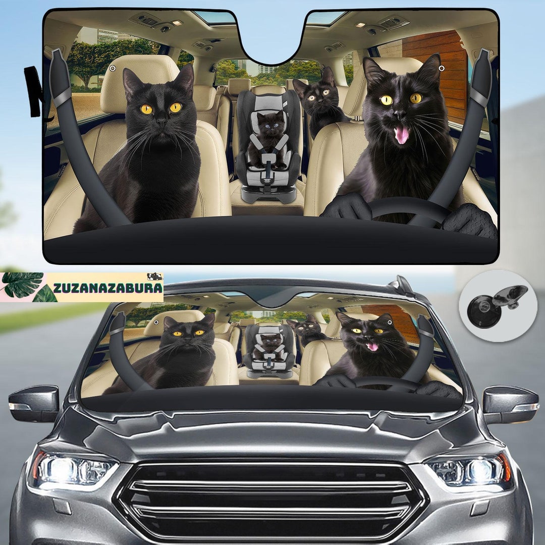 Black Cat Car Sunshade, Black Cat Car Windshield, Car Windshield Cover ...
