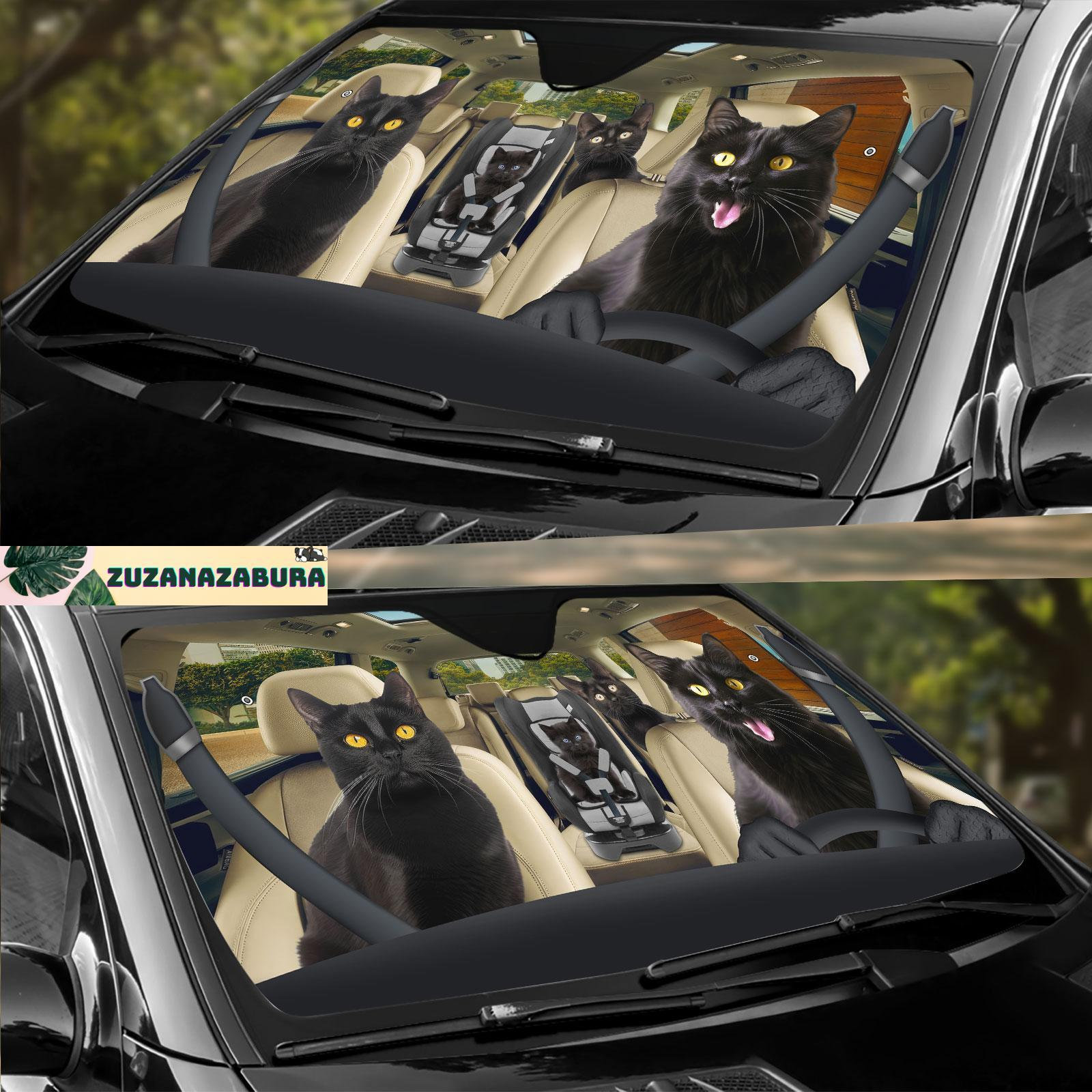 Black Cat Car Sunshade, Black Cat Car Windshield, Car Windshield Cover ...