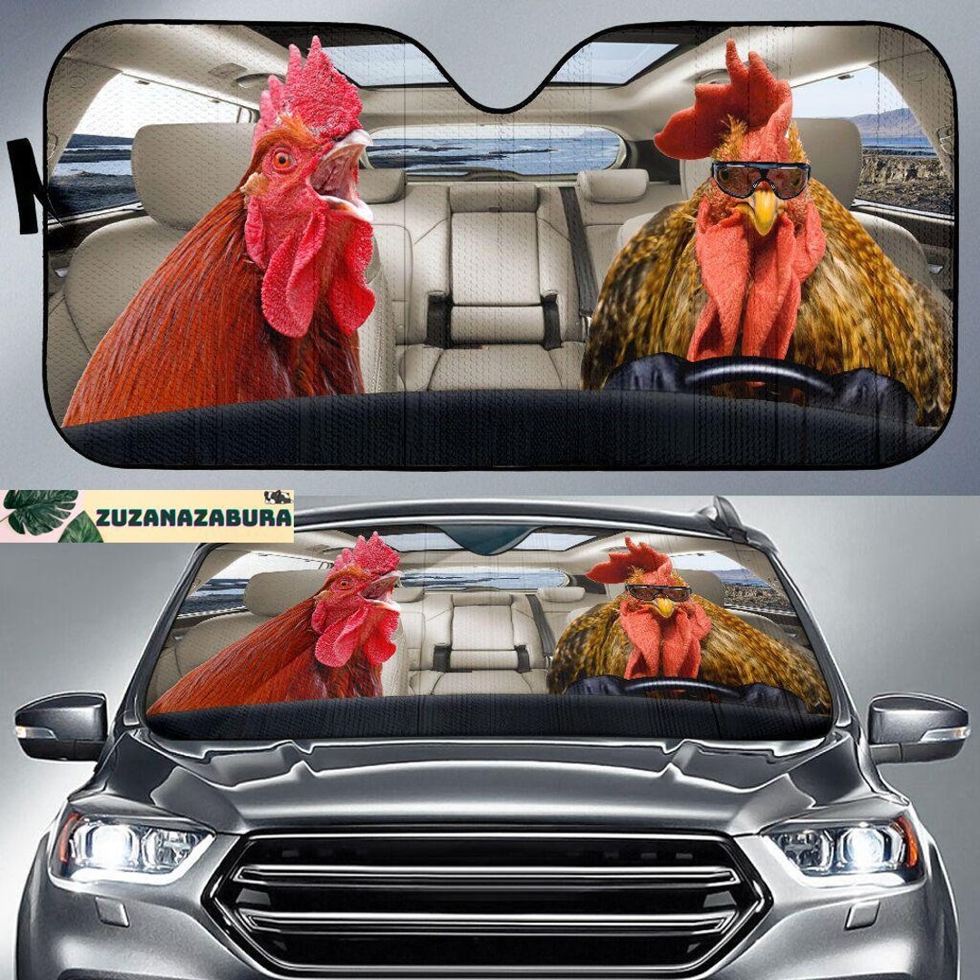 Funny Chicken Car Sunshade, Rooster Car Decoration, Car Sun Protector ...