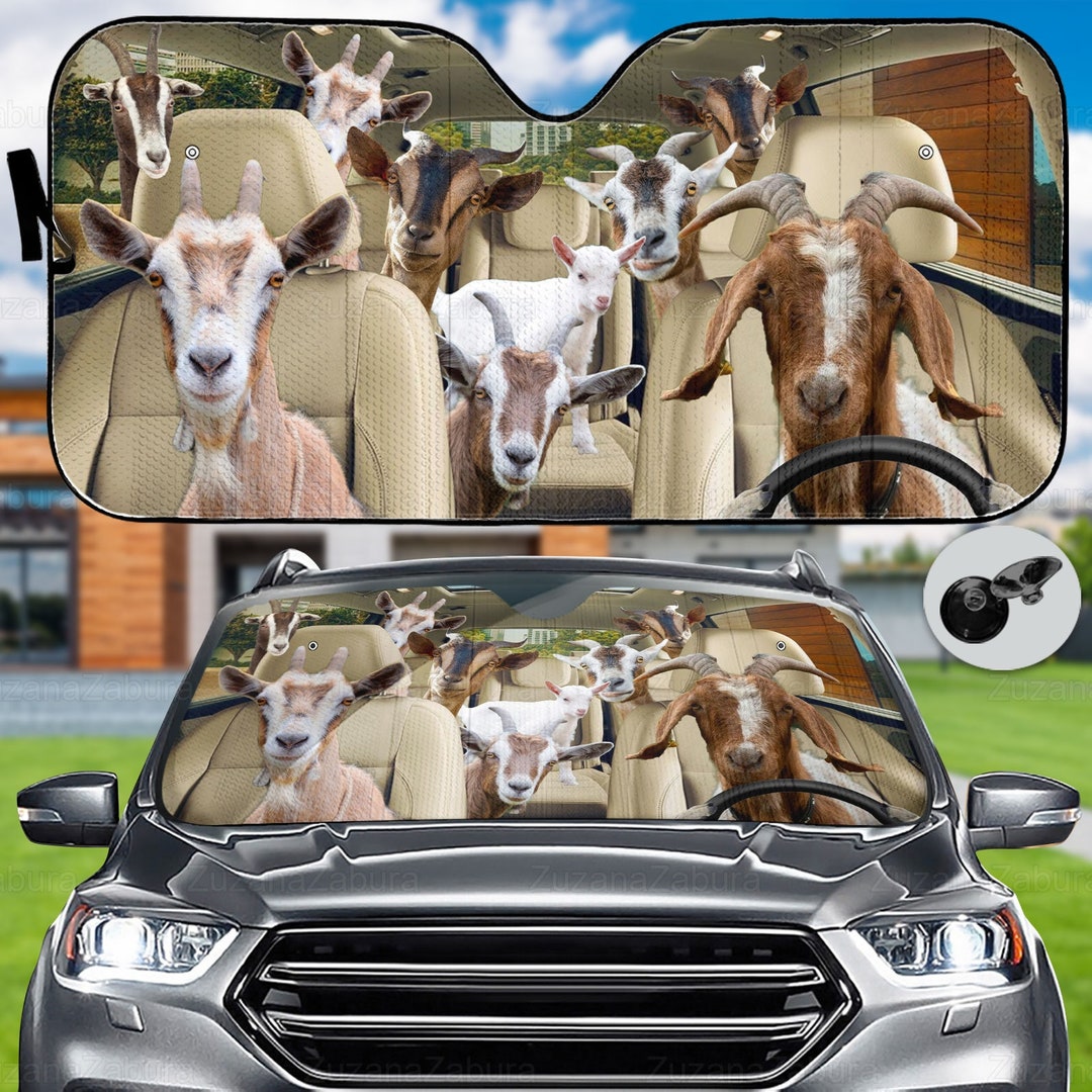 Goat Family Car Sun Shade, Funny Goat Sun Shade, Goat Car Windshield ...