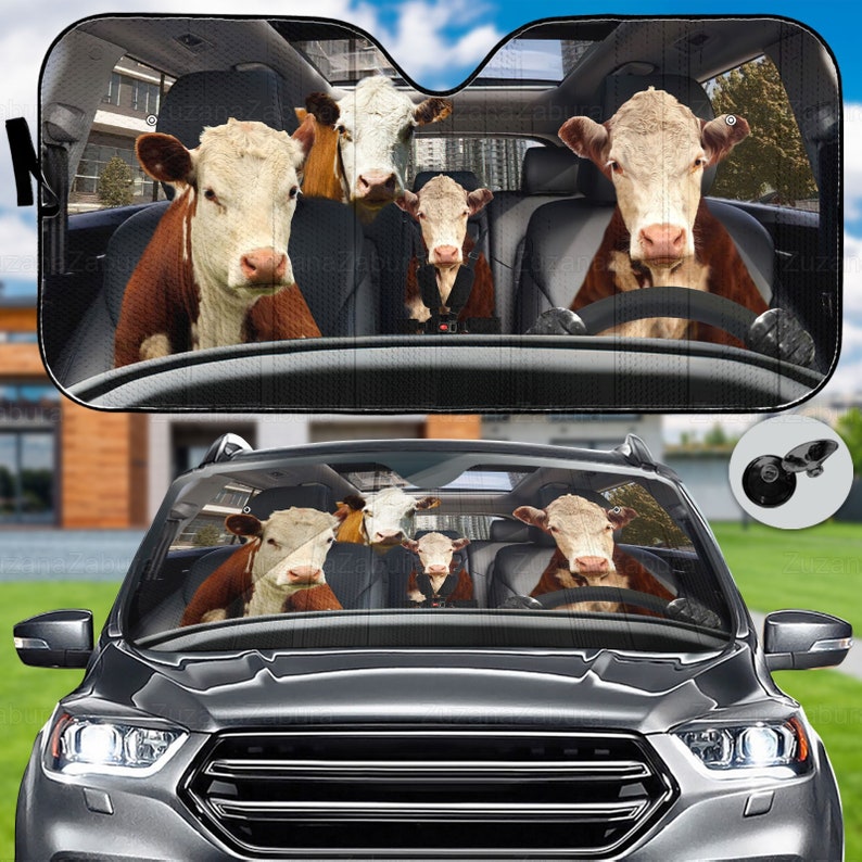 Hereford Cattle Family Car Sunshade , Funny Cattle Car Sunshade, Cattle ...