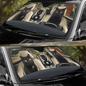 Black Cat Family Car Sun Shade, Black Cat Auto Sun Shade, Funny Cat Car ...