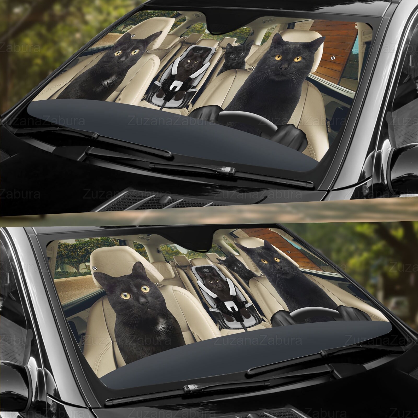 Black Cat Family Car Sun Shade Black Cat Auto Sun Shade - Etsy