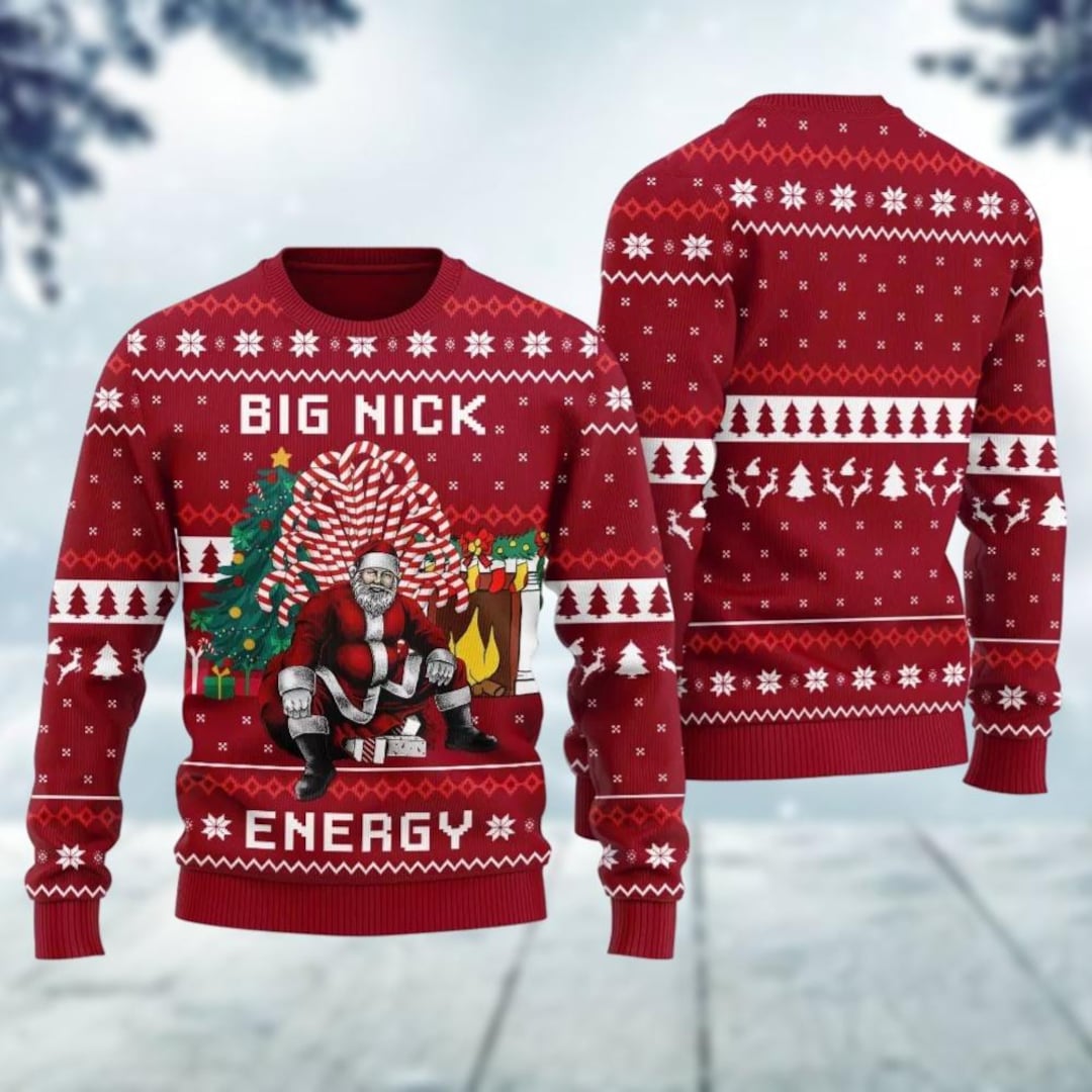 Retro Santa Christmas Sweatshirt, Funny Xmas Sweater, Big Nick Energy ...