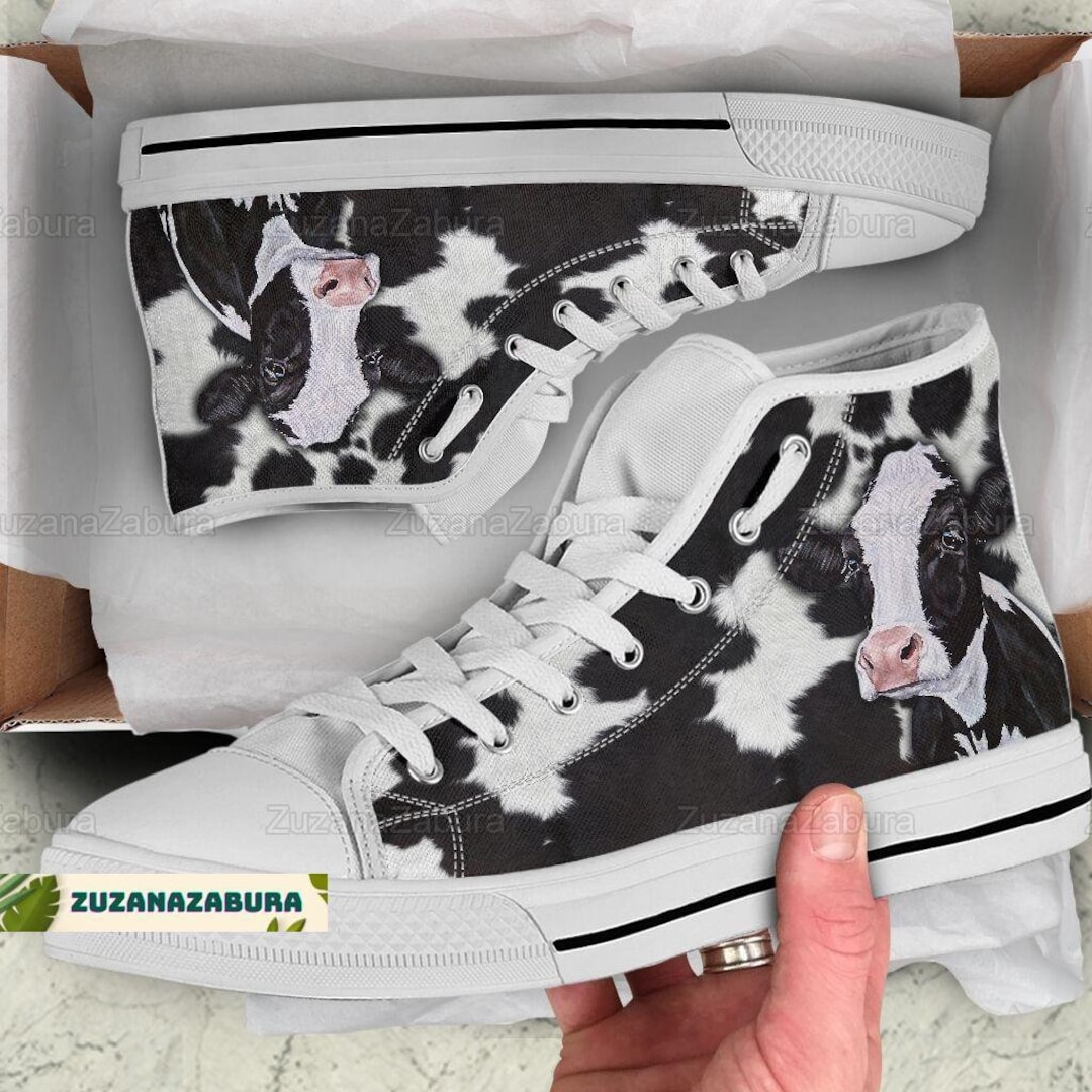 Dairy Cow Canvas Shoes, Dairy Cow Hightop Canvas, Dairy Cow Shoes, Cow ...