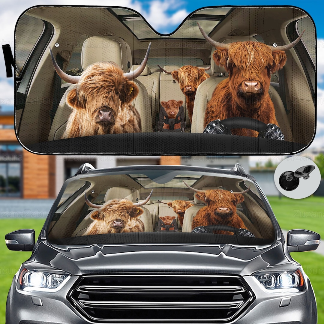Highland Cow Car Sun Shade, Funny Cow Sunshade, Cow Car Windshield, Cow ...