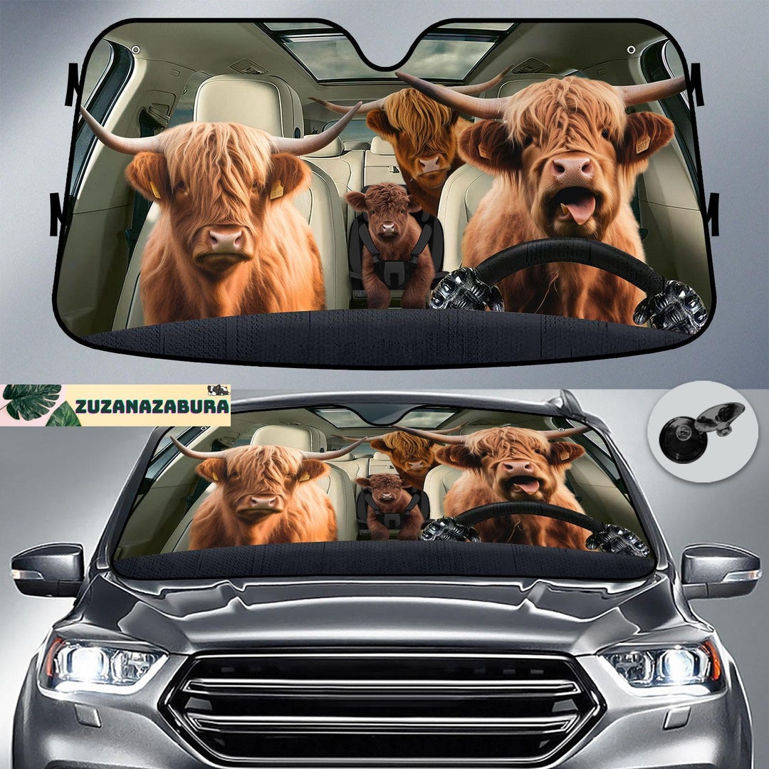 Highland Cow Car Sunshade, Cow Sunshade, Heifer Car Decoration, Heifer ...