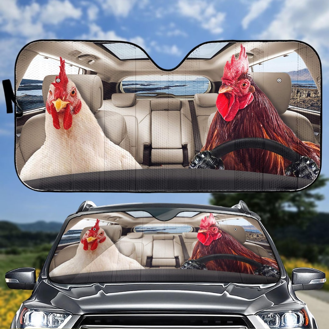 Chicken Couple Car Sunshade, Chicken Windshield Sunshade, Chicken Car ...