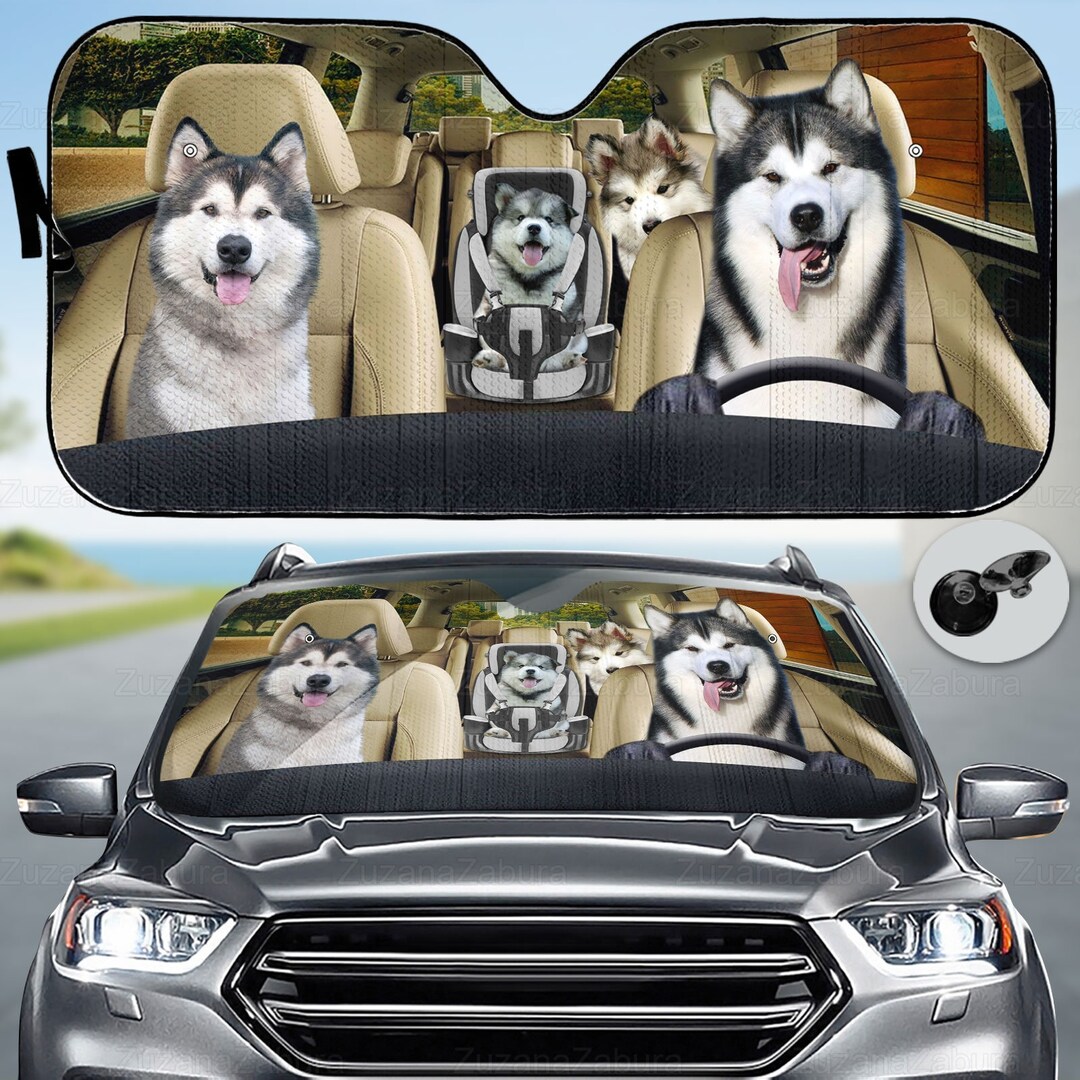Husky Family Car Sunshade, Husky Car Decoration, Husky Auto Sun Shade ...