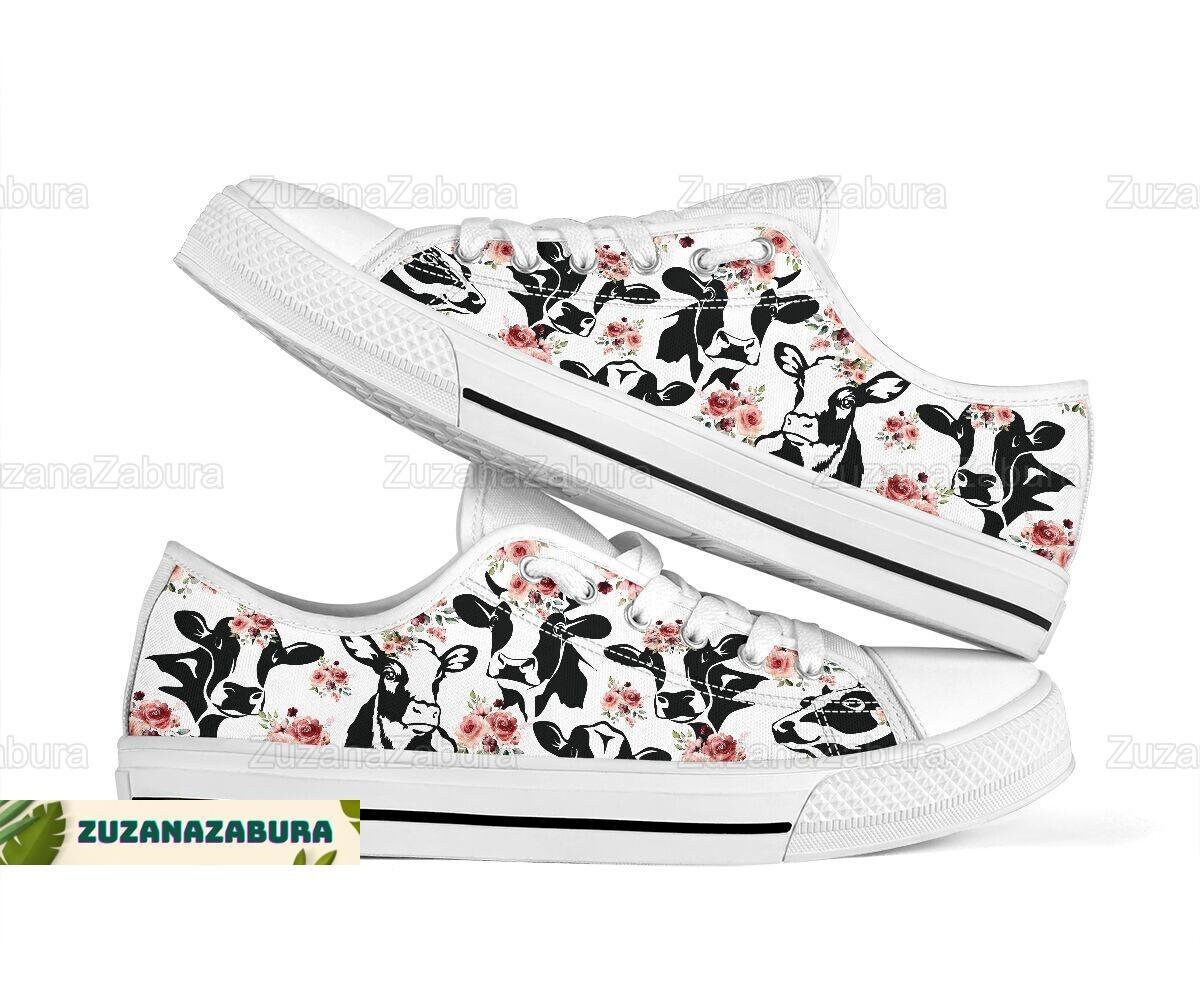 Dairy Cow Canvas Shoes, Dairy Cow Lowtop Canvas, Flower Shoes, Cow ...