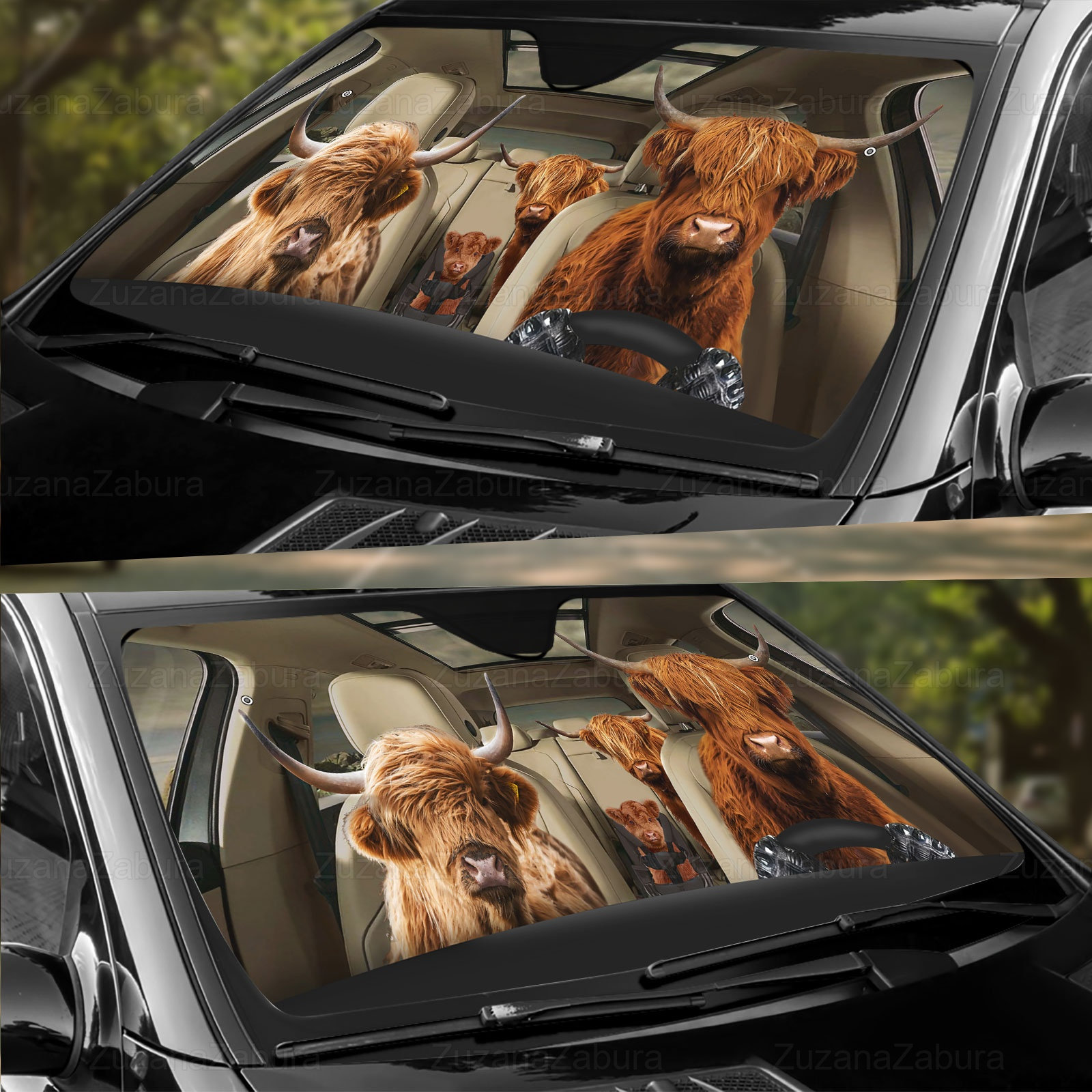 Highland Cow Car Sun Shade, Funny Cow Sunshade, Cow Car Windshield, Cow ...