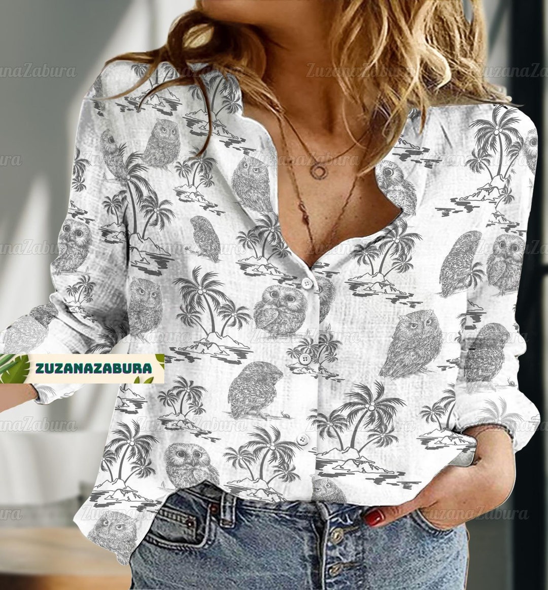 Owl Blouse Shirt, Bird Women Shirt, Animal Long Sleeve Shirt, Birding ...
