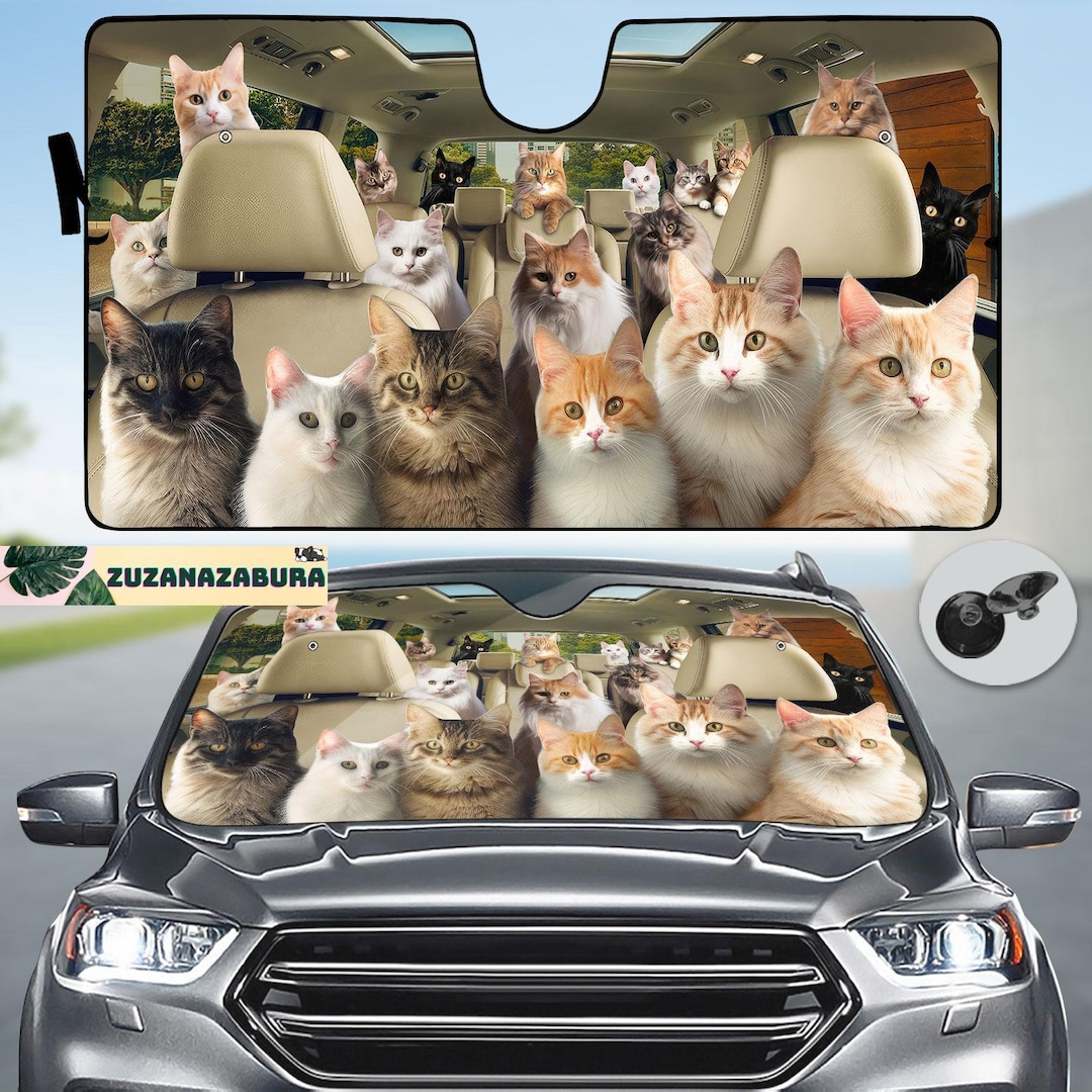 Funny Cat Car Sun Shade, Cat Car Accessories, Cat Car Decor, Cat ...