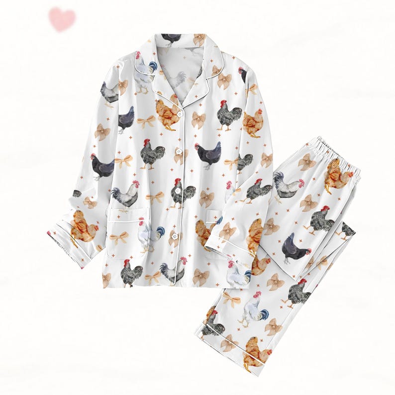 Valentine Chicken Pajamas, Coquette Bows Pajamas Set, Chicken Mama ...