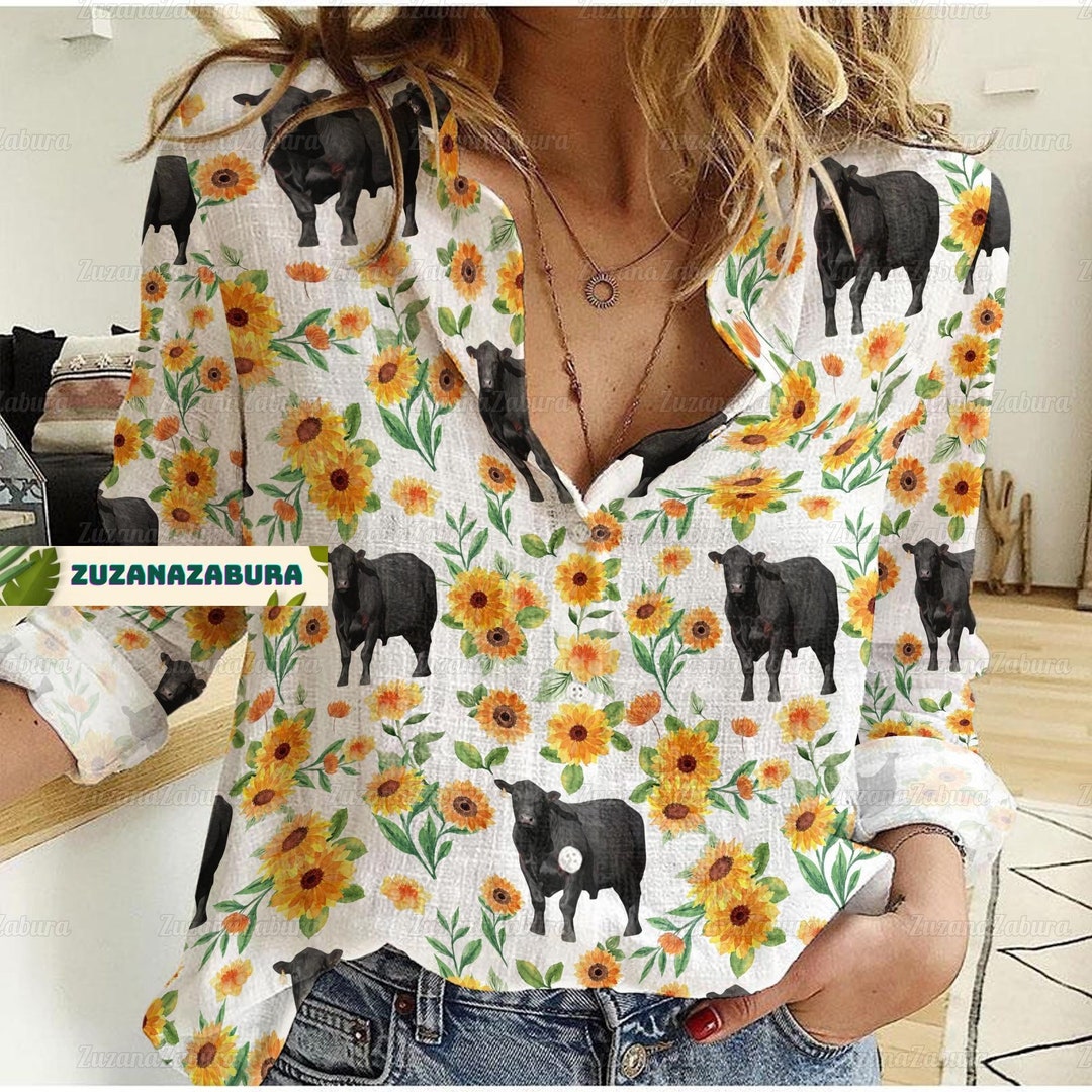 Black Angus Cattle Shirt, Cattle Linen-look Shirt, Cattle Blouses Shirt ...