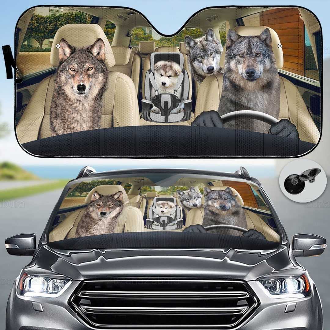 Wolf Car Sunshade, Auto Sun Shade, Wolf Car Decor, Wolf Sunshade, Car ...