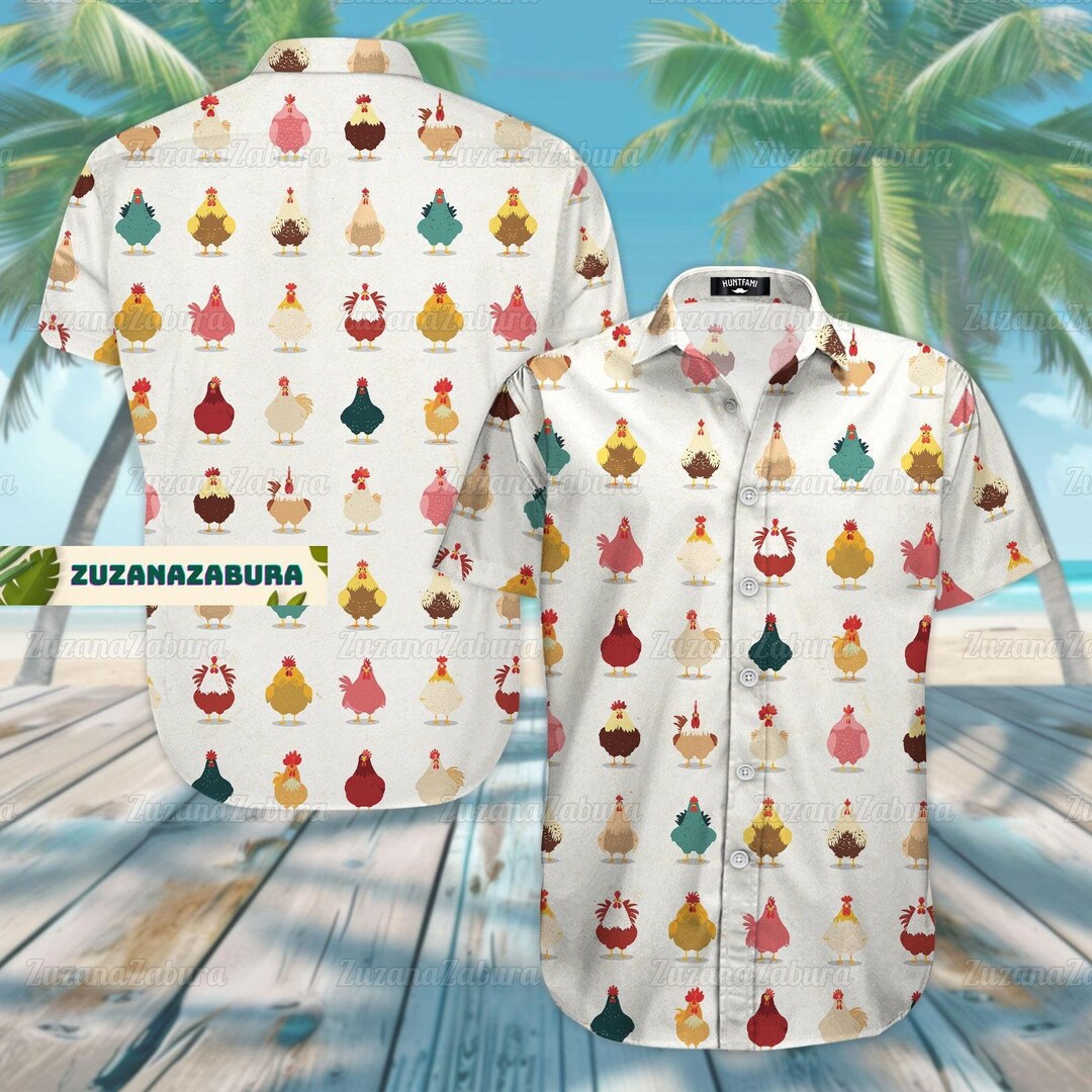 Chicken Hawaiian Shirt, Chicken Shirt, Chicken Button Shirt, Chicken ...