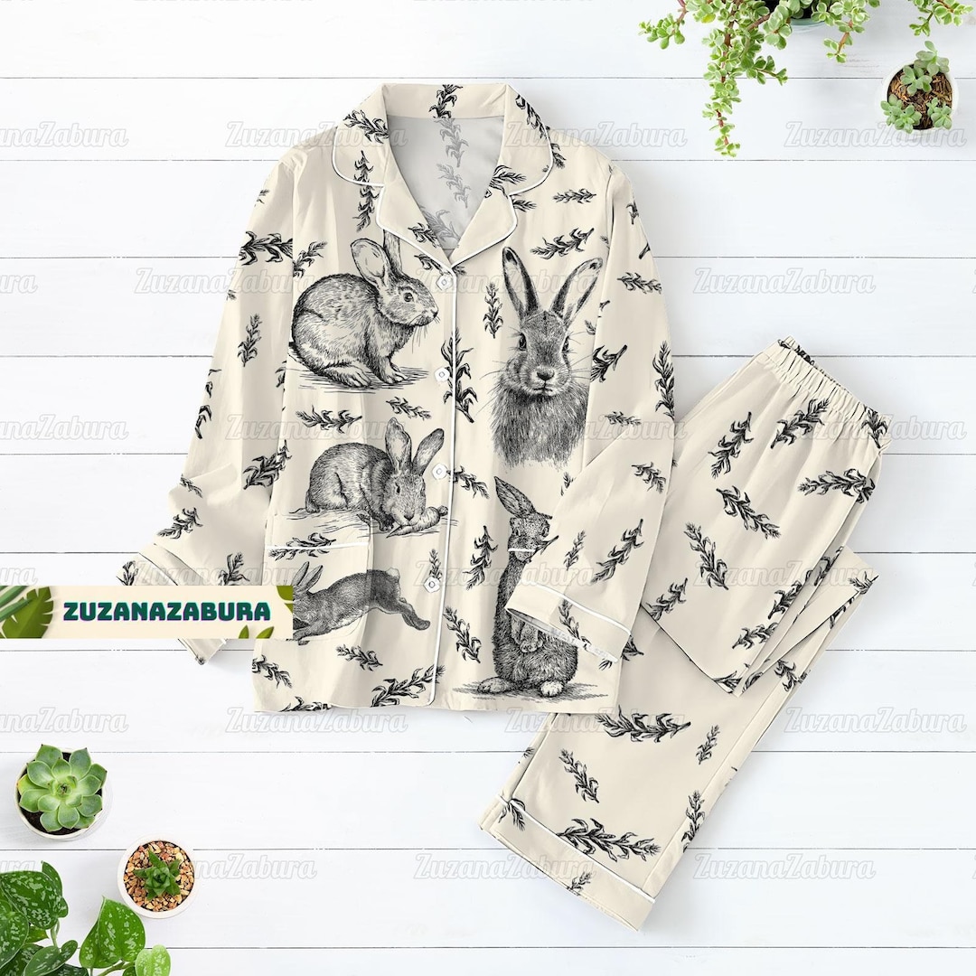 Rabbit Pajamas Set, Rabbit Shirt, Rabbit Gift, Rabbit Pajamas, Rabbit ...