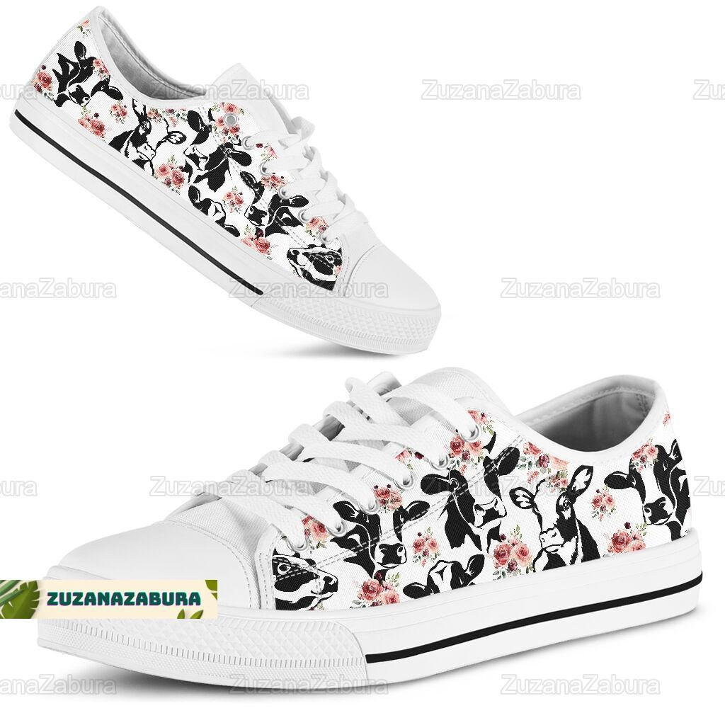 Dairy Cow Canvas Shoes, Dairy Cow Lowtop Canvas, Flower Shoes, Cow ...