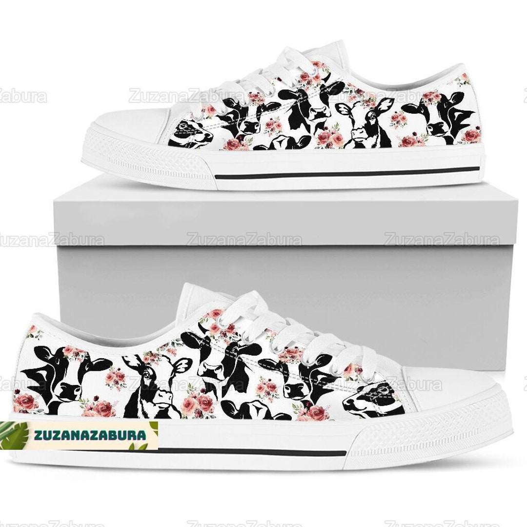 Dairy Cow Canvas Shoes, Dairy Cow Lowtop Canvas, Flower Shoes, Cow ...