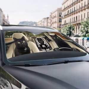 Black Cat Family Car Sun Shade, Black Cat Auto Sun Shade, Funny Cat Car ...