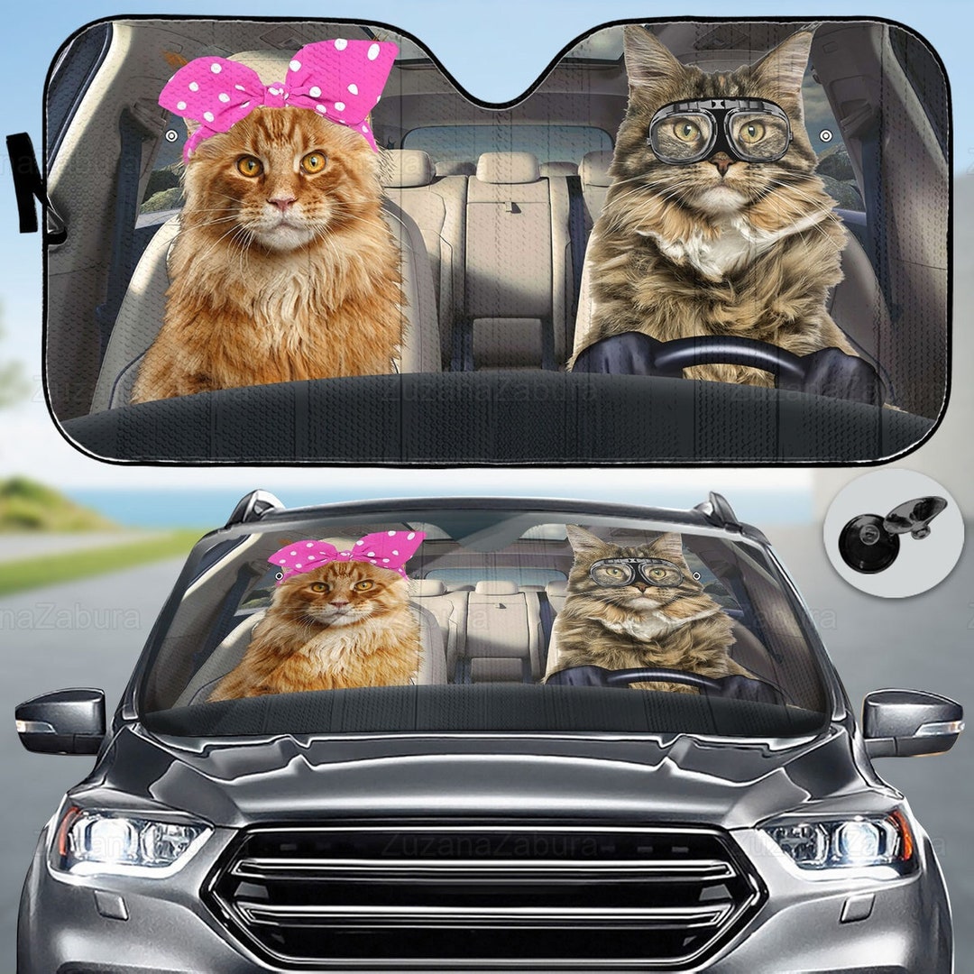 Cat Car Sun Shade, Cat Auto Sun Shade, Funny Cat Car Decor, Cat Car ...