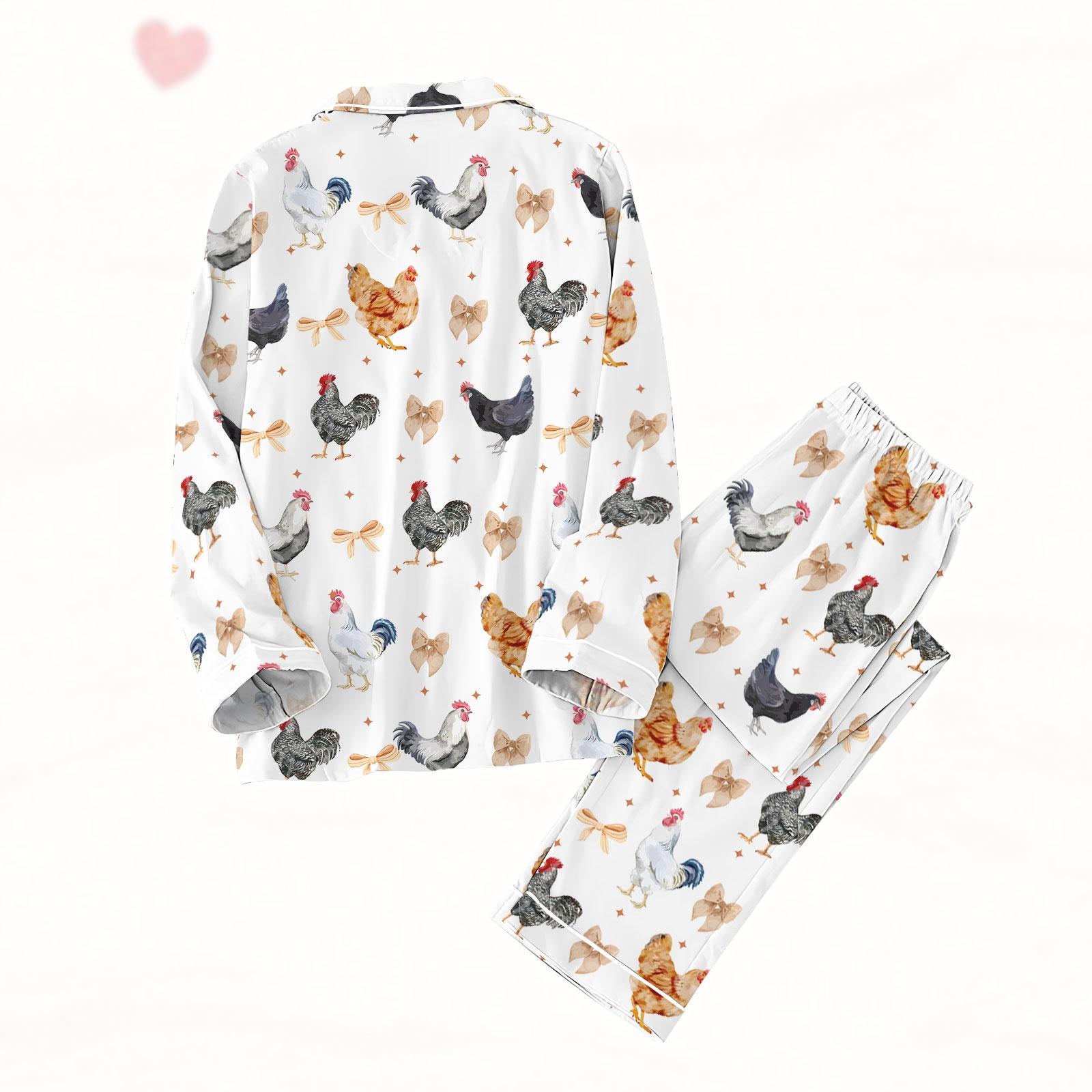 Valentine Chicken Pajamas, Coquette Bows Pajamas Set, Chicken Mama ...
