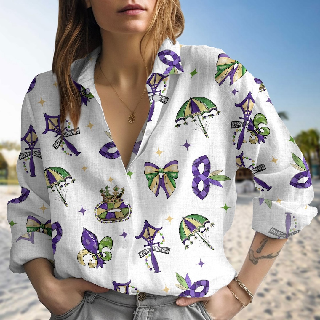 Mardi Gras Blouse Shirt, Mardi Gras Party Women Shirt, Mardi Gras ...