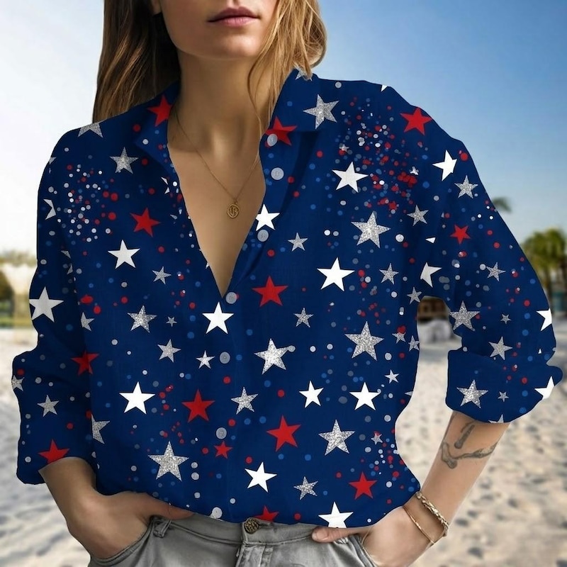Blue and White Pattern Blouse - Etsy