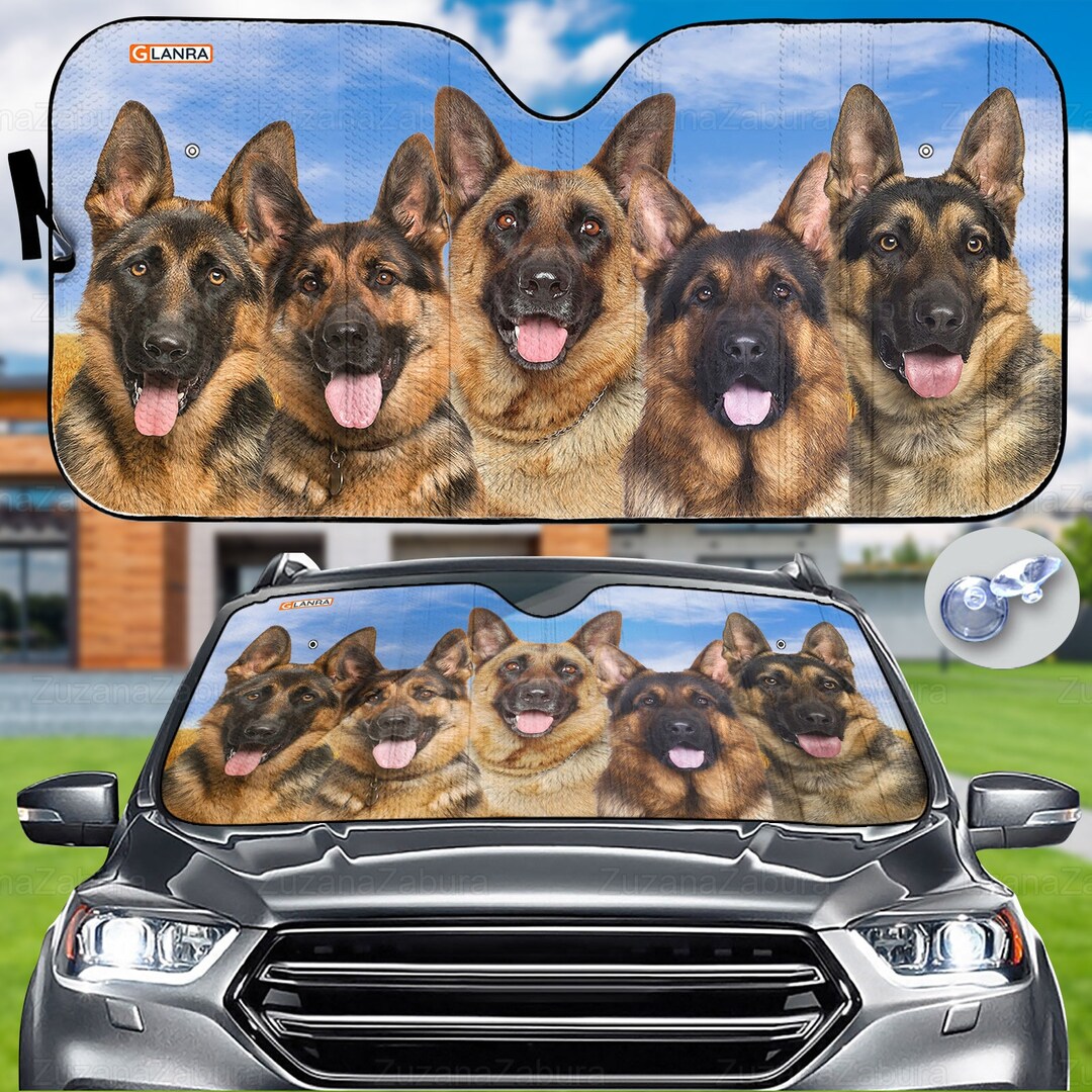 German Shepherd Family Car Sunshade, Funny German Shepherd Car ...