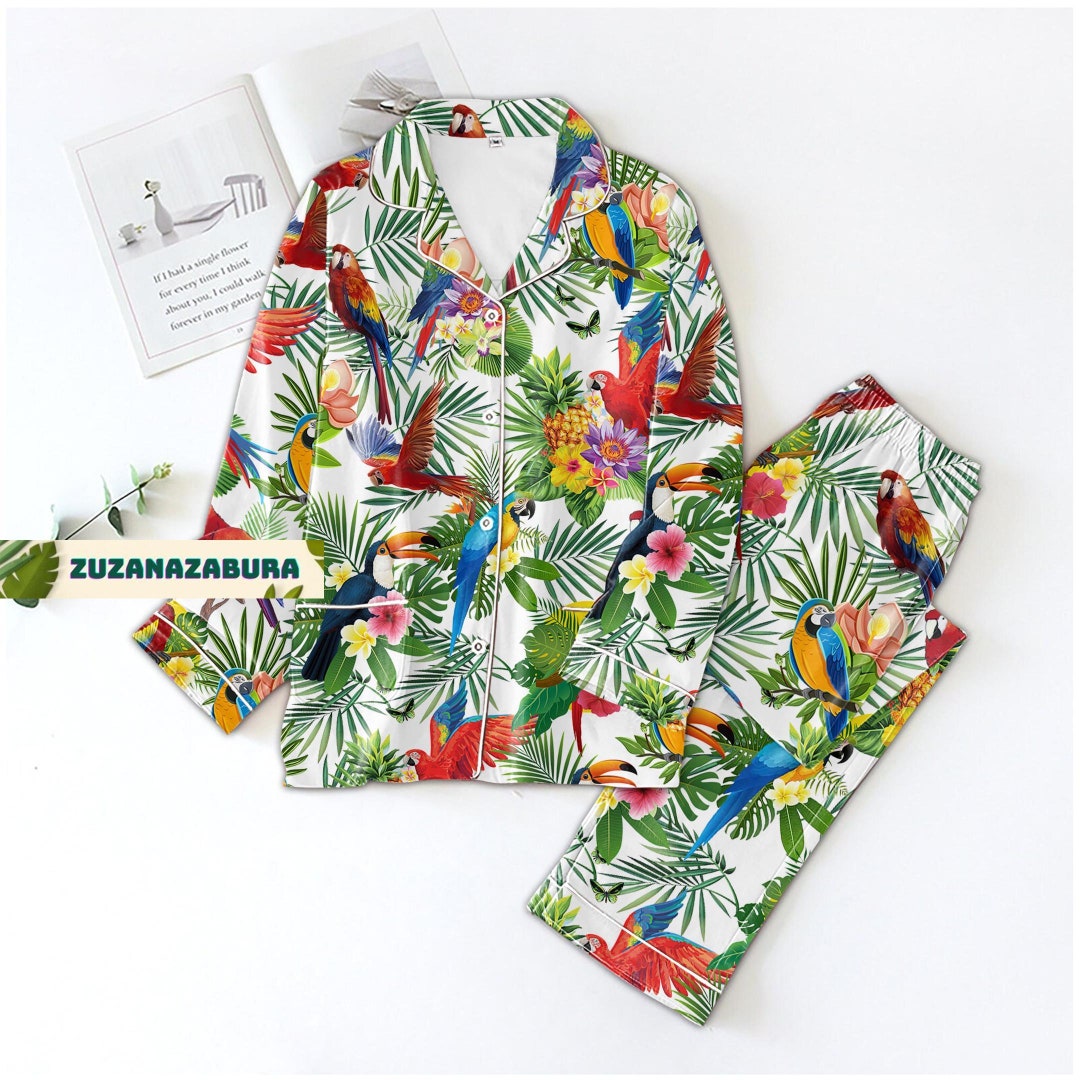 Parrot Pajamas Set, Bird Lover Shirt, Bird Pajamas Set, Colorful Parrot ...