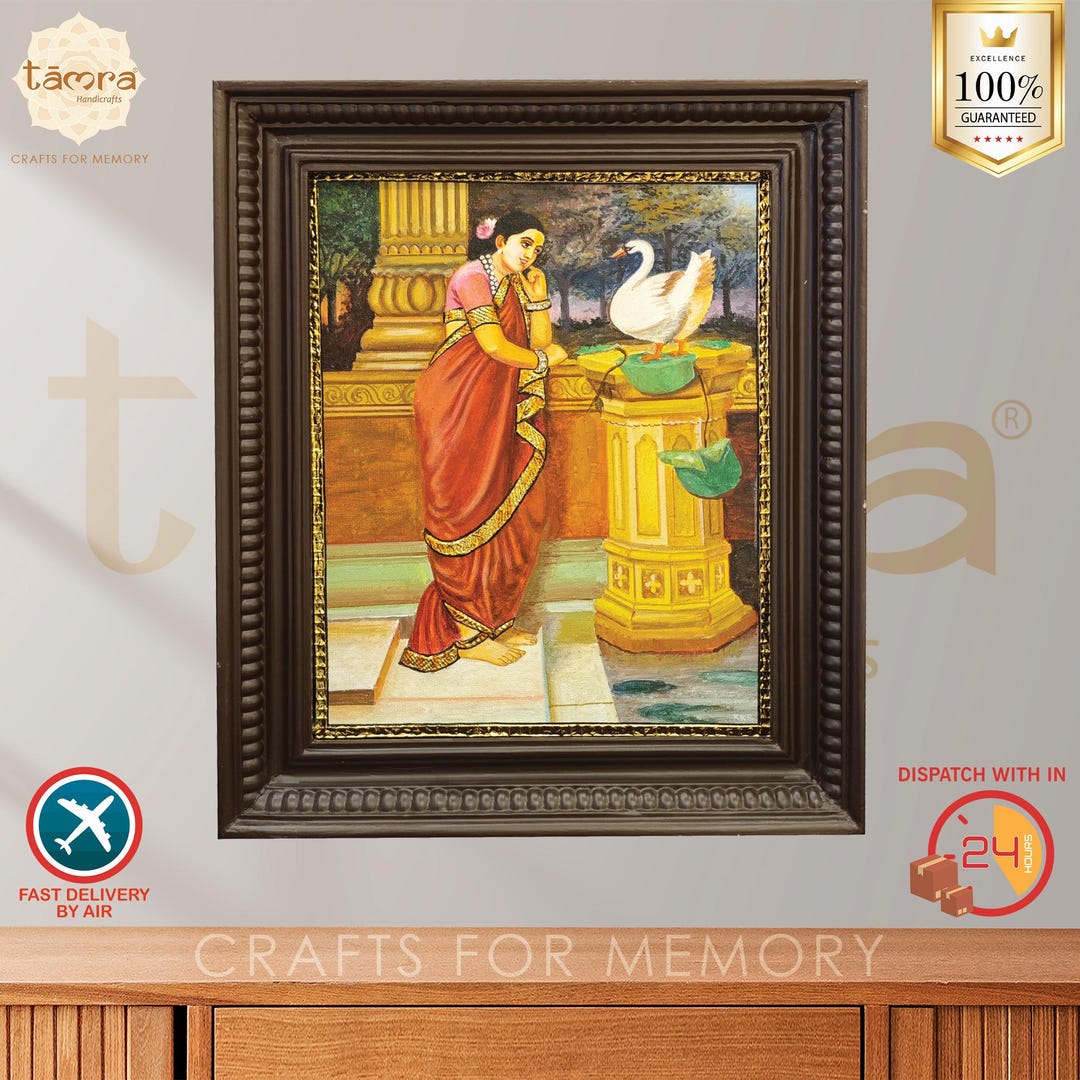 Tanjore Painting - Raja Ravi Varma Hamsa Damayanthi, Ravi Varma ...