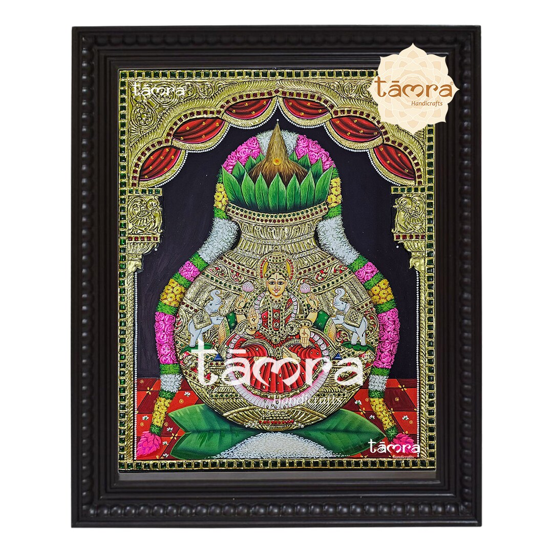 Tanjore Painting, Laxmi Kalash Art, Gold Leaf & Semi-precious Stones - Etsy