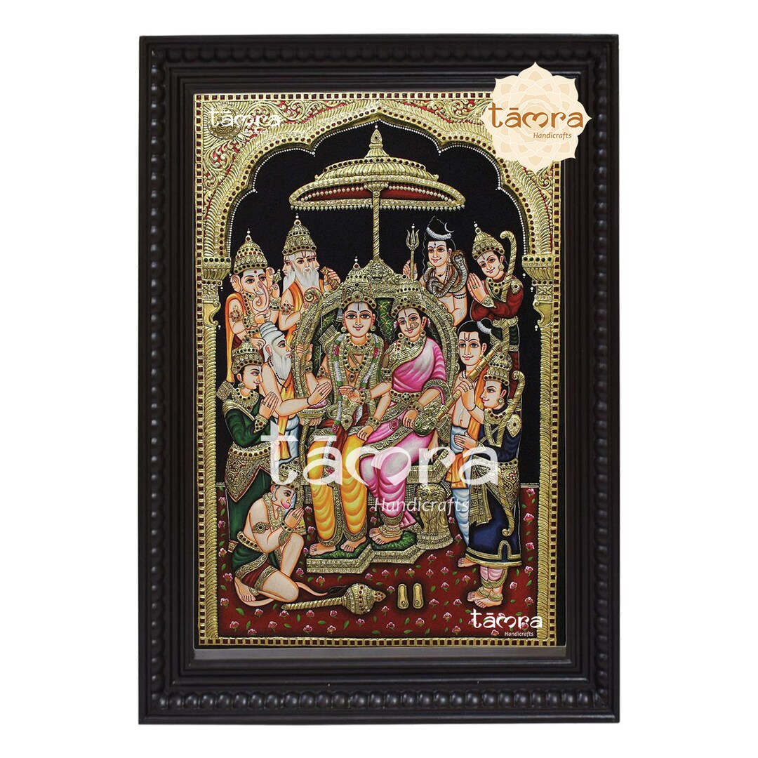 Tanjore Painting - Ram Darbar, Pure 22ct Gold Foil Thanjavur Painting ...