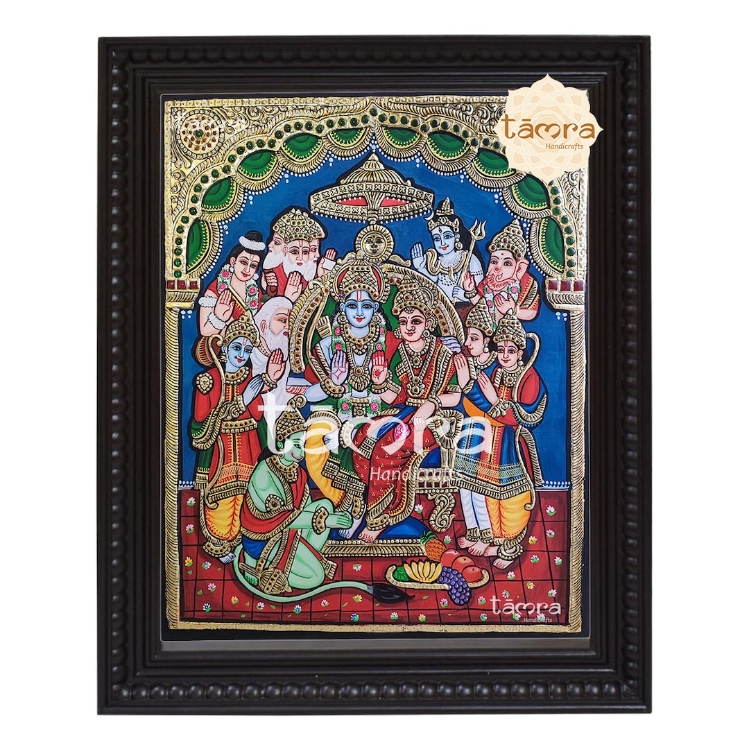 Tanjore Painting - Ram Darbar, Pure 22ct Gold Foil Thanjavur Painting ...