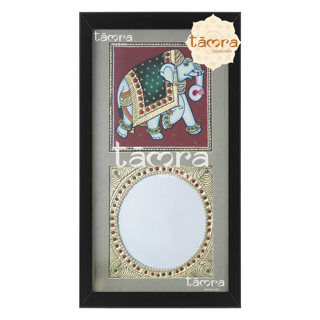 Tanjore Painting Mirror - Elephant Painting With Mirror, Elephant ...