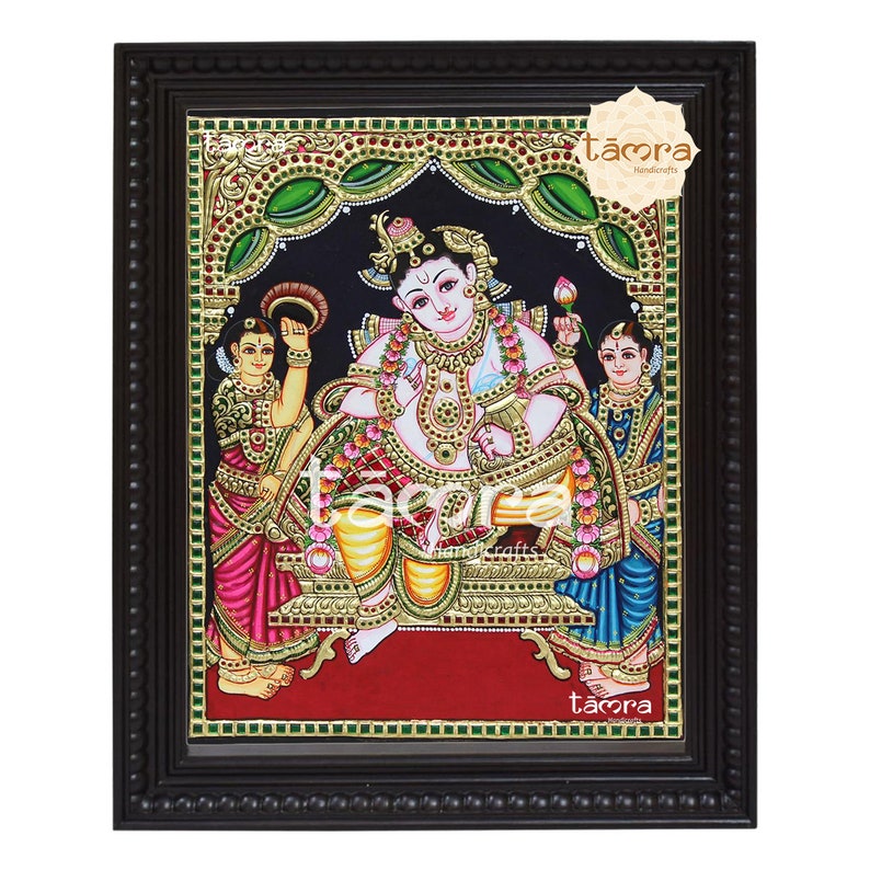 Tanjore Painting Krishna With Rukmini and Satyabhama - Etsy