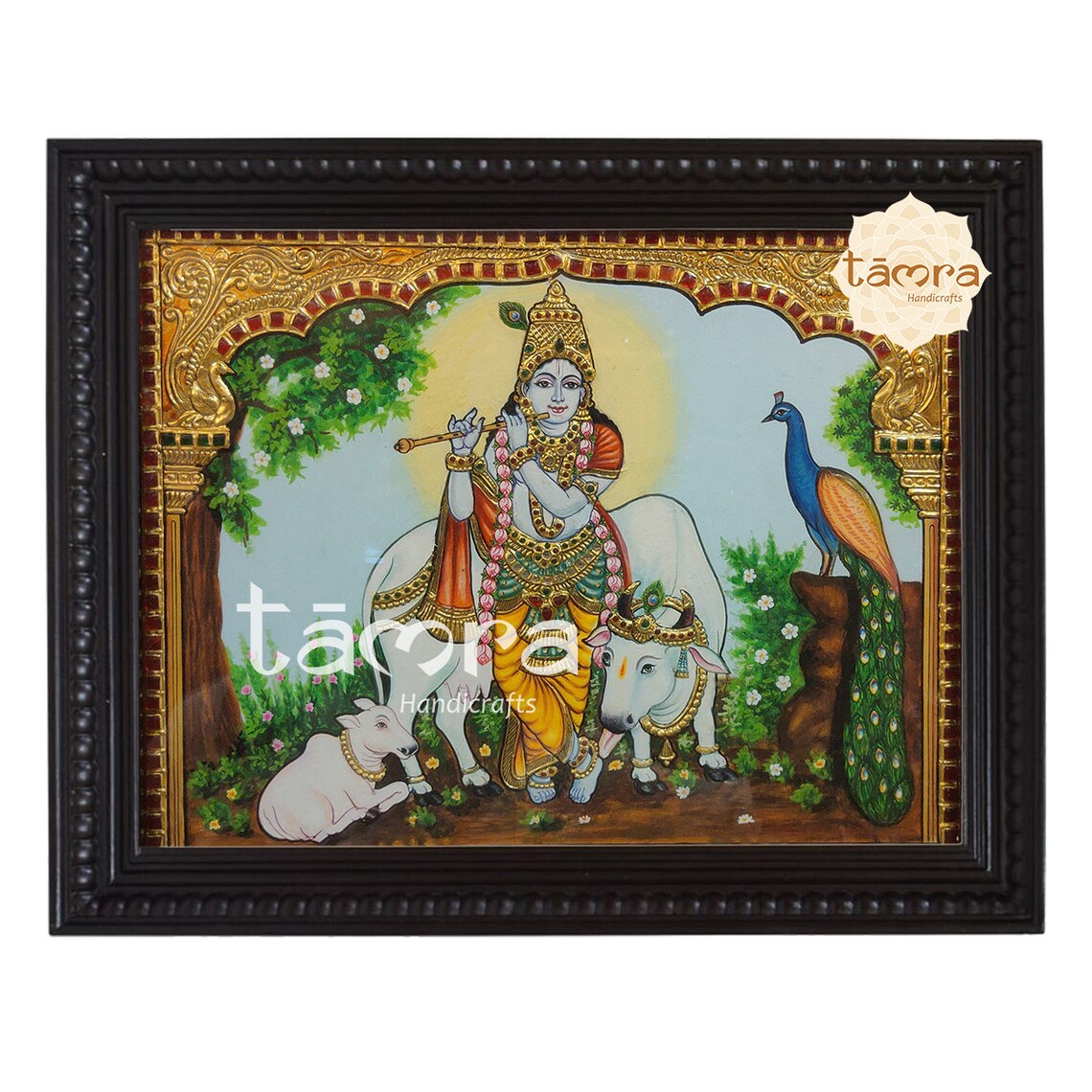 Handmade Tanjore Painting – Cow Krishna, Gold Leaf Indian Art - Etsy
