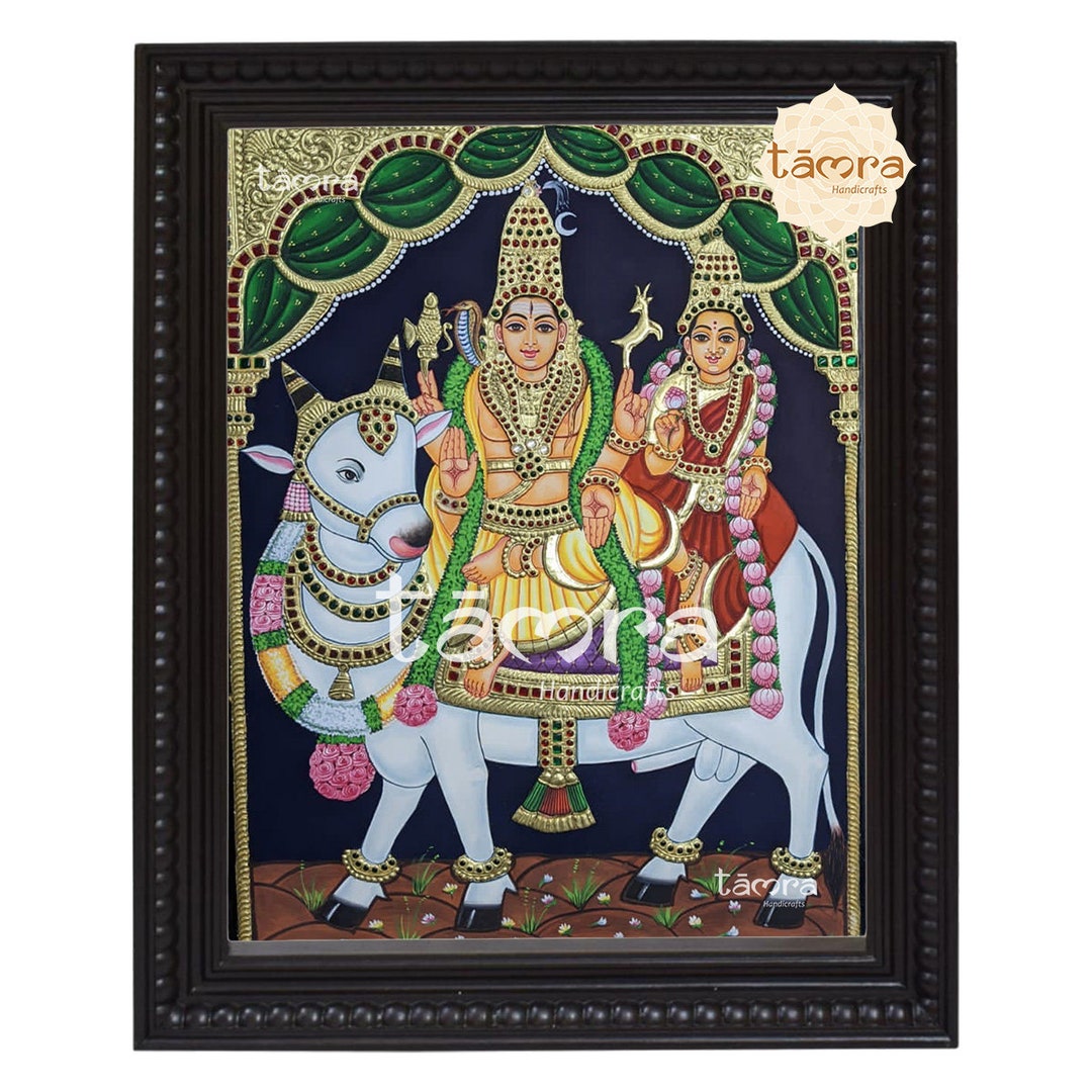 Shiva Parvathi Sitting on Nandi - Tanjore Painting - Shiva, Shiva Wall ...